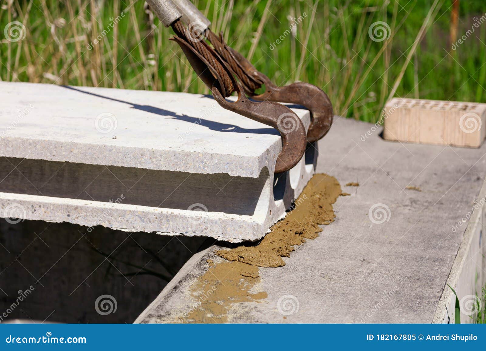 Installing Concrete Slabs at a Construction Site at Home Stock Image ...