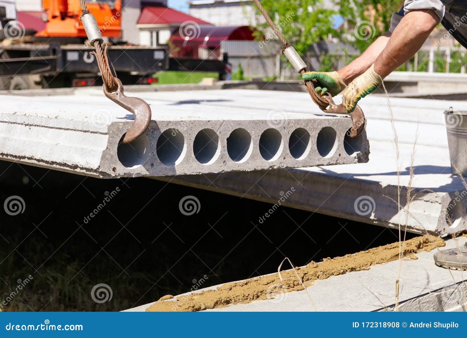 Installing Concrete Slabs at a Construction Site at Home Stock Photo ...