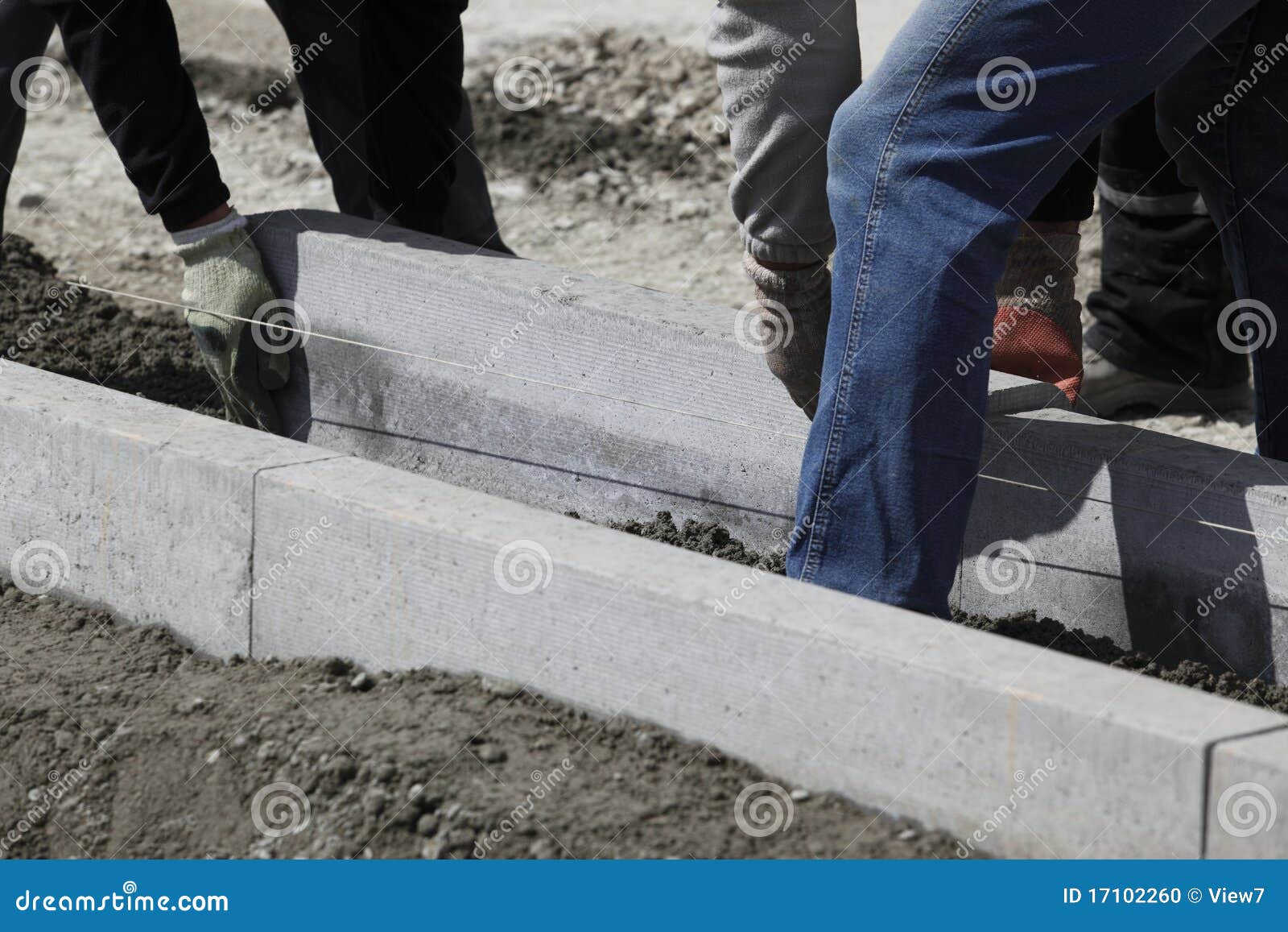 Installing Curbstone on Street Stock Photo - Image of cement, street ...