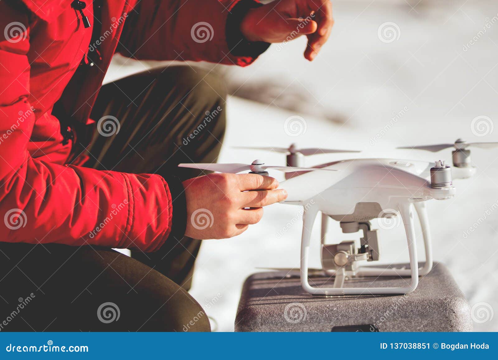 Installing Drone Propellers. Portrait of Man Getting Ready for Drone ...