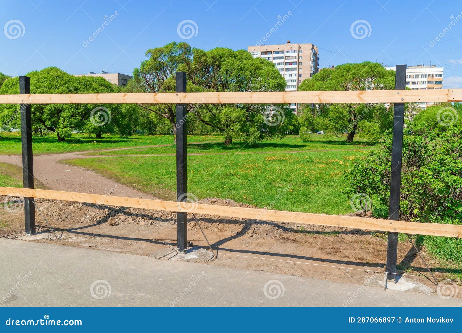 Installing a Fence Around a Future Construction Site Stock Image ...