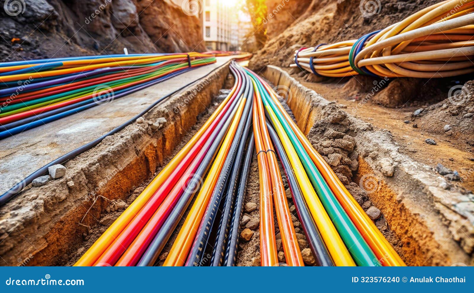 Installing Fiber Optic Cables Underground Generative by AI Stock ...