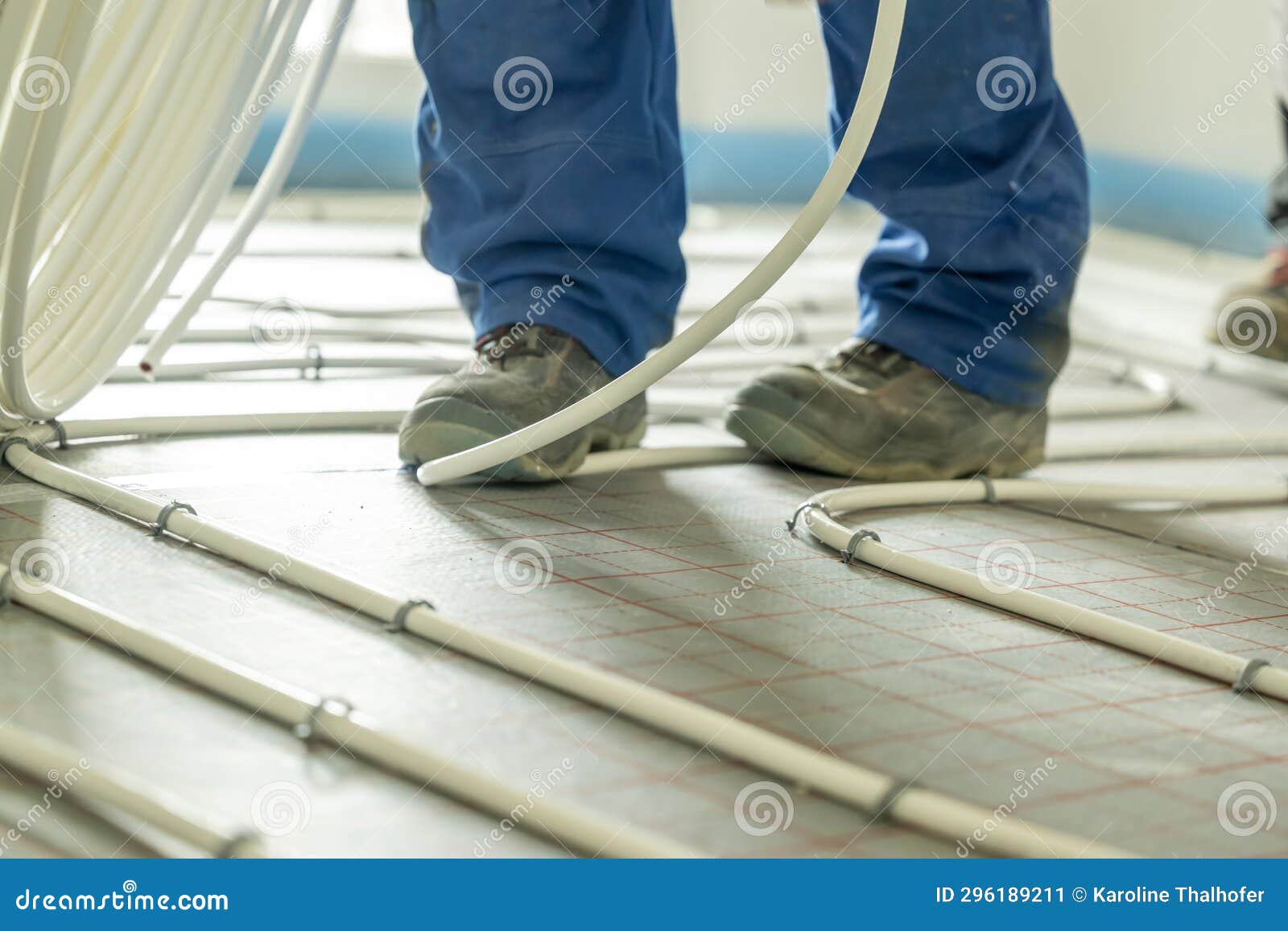 Installing the Floor Heating, Modernization To Save Energy Stock Image ...