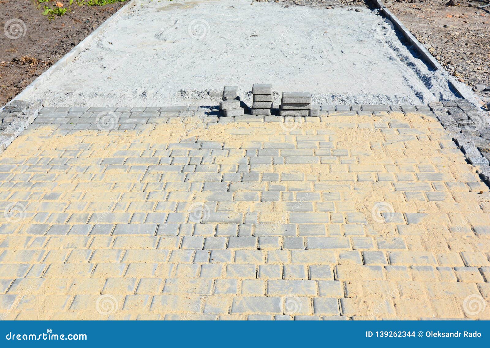 Installing Garden Patio from Pavers. Stock Photo - Image of unfinished ...