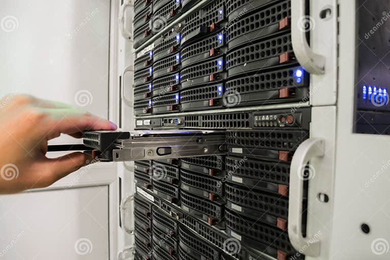 Installing a Hard Disk in the Server Room of the Data Center. Replacing ...