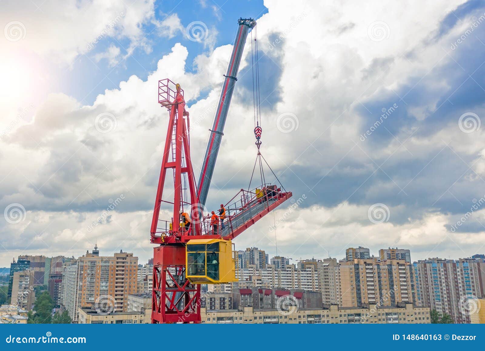 Installing the Jib of a Construction Crane Using Another Crane on the ...