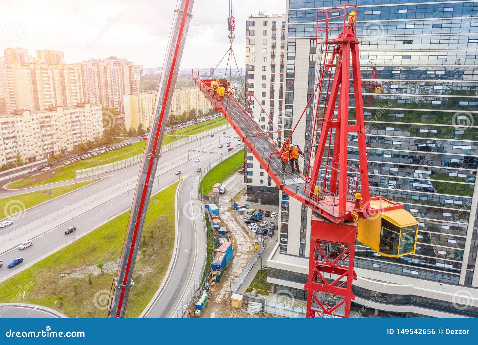 Installing the Jib of a Construction Crane Using Another Crane on the ...