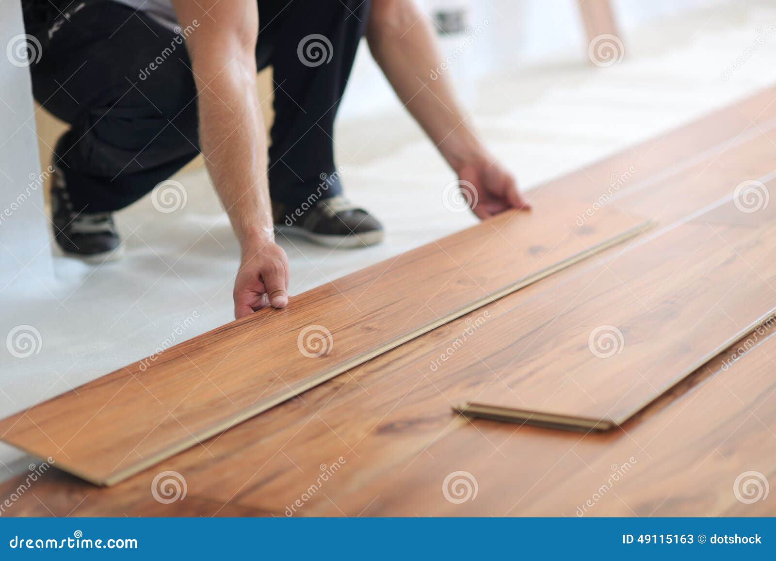 Installing Laminate Flooring Stock Image - Image of industry, business ...