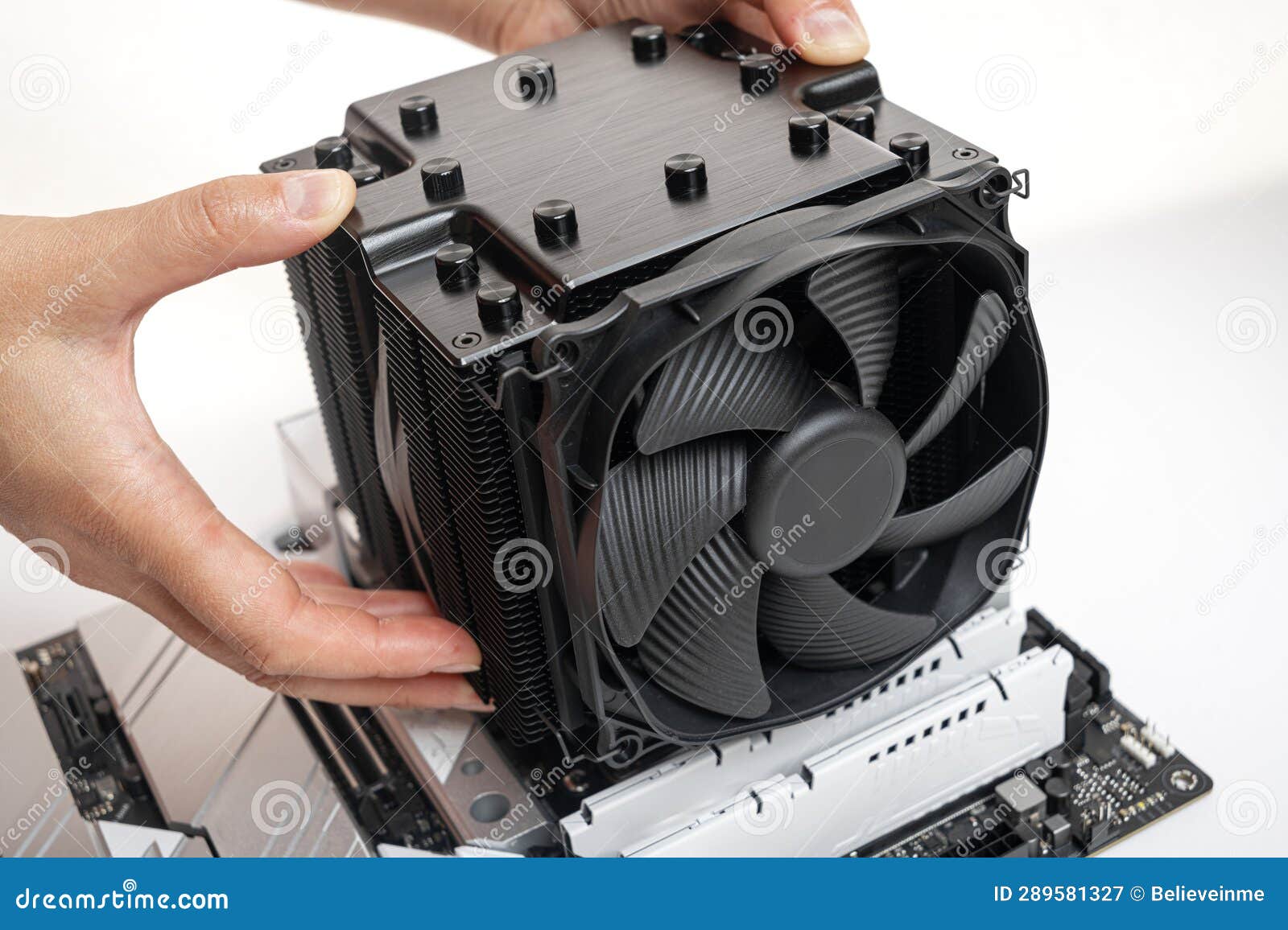 Installing a Large Cooler on a Computer Processor. Stock Image - Image of assembly, module ...