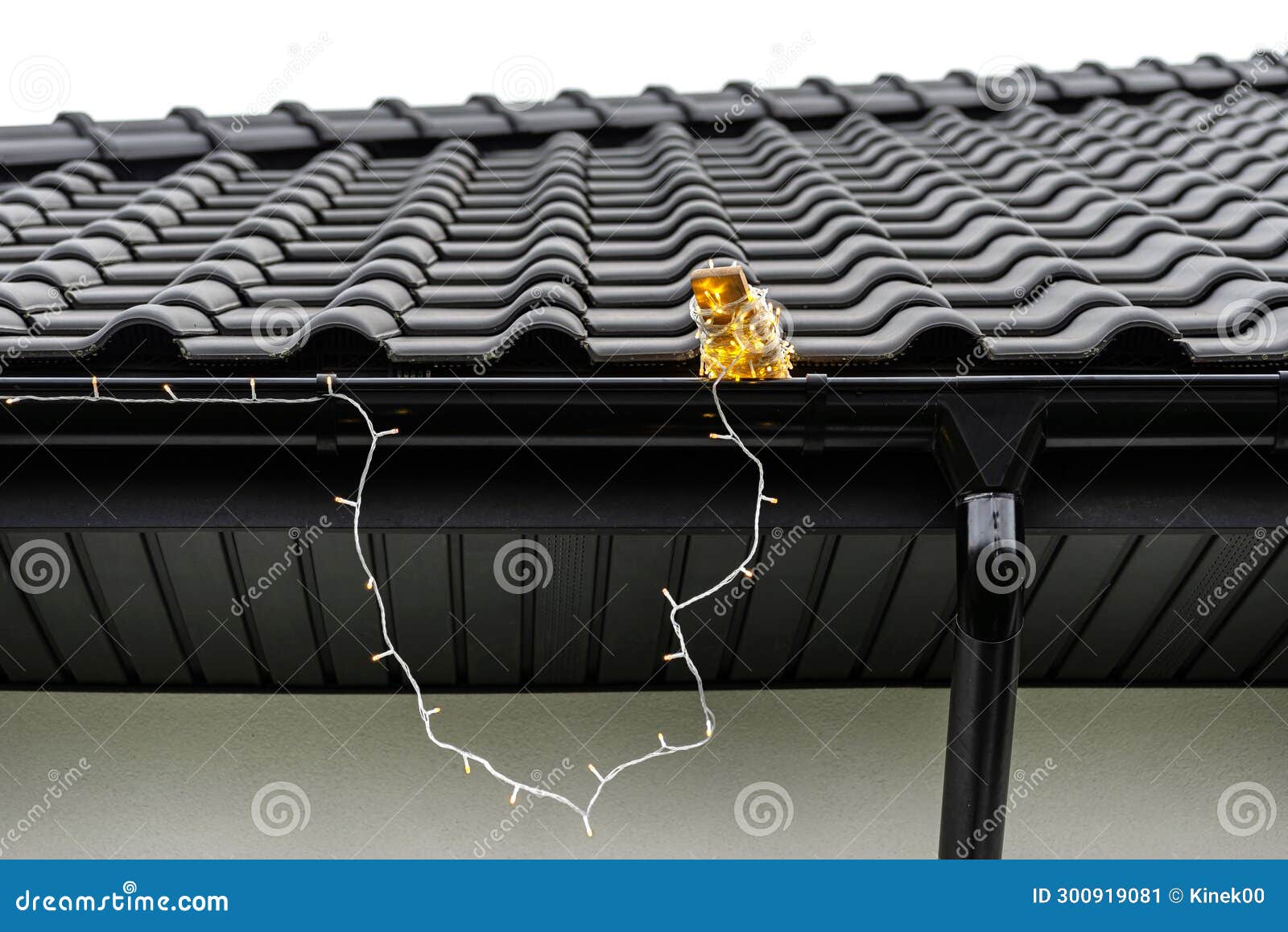 Installing LED Lights Along the Gutter Around the House, Decorating the ...