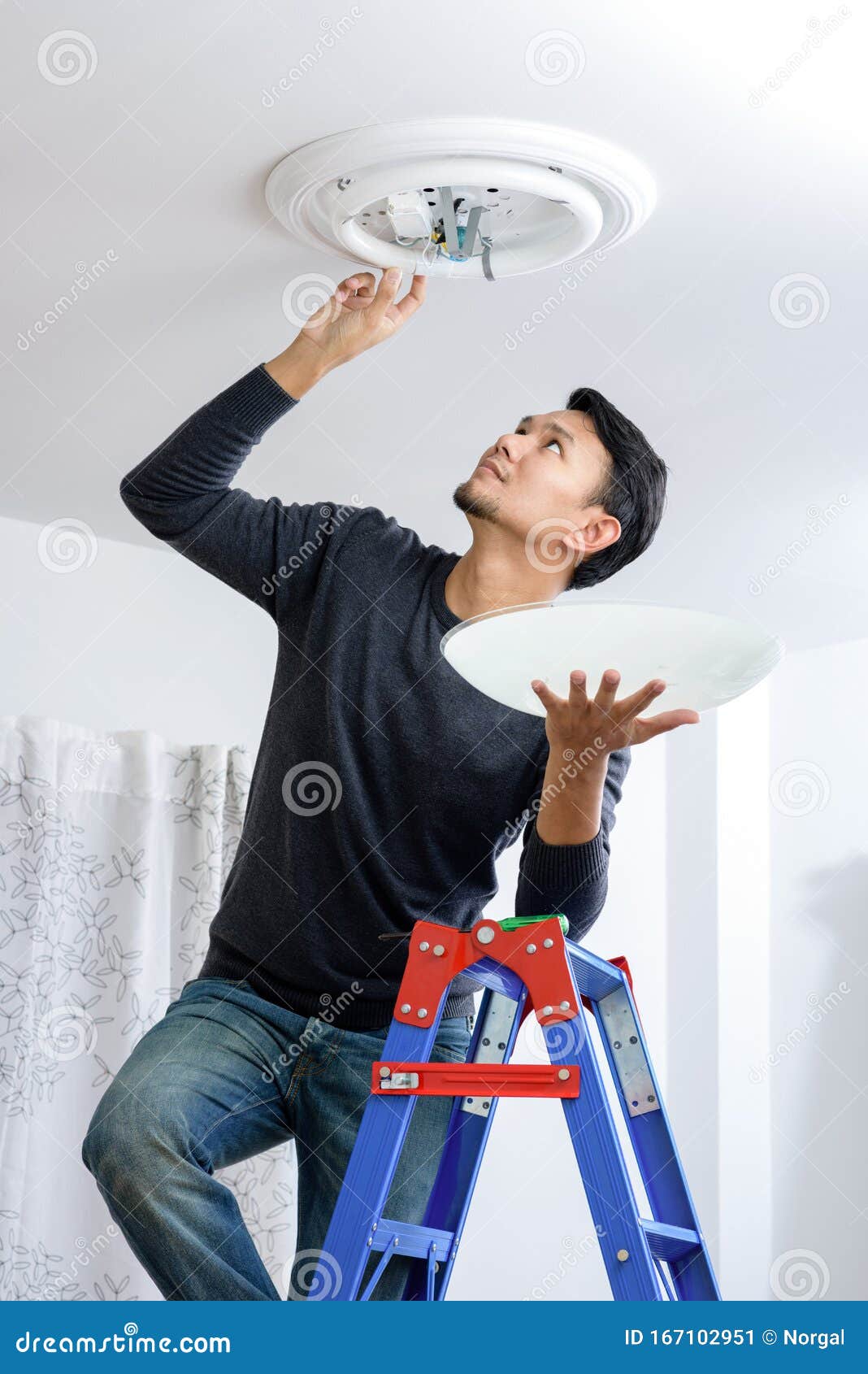 Installing light bulb stock image. Image of technician - 167102951