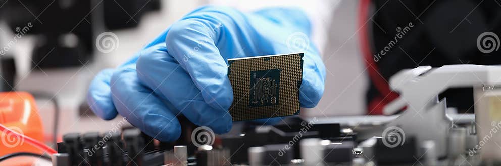 Installing Modern Central Processor Unit into Motherboard Stock Photo ...