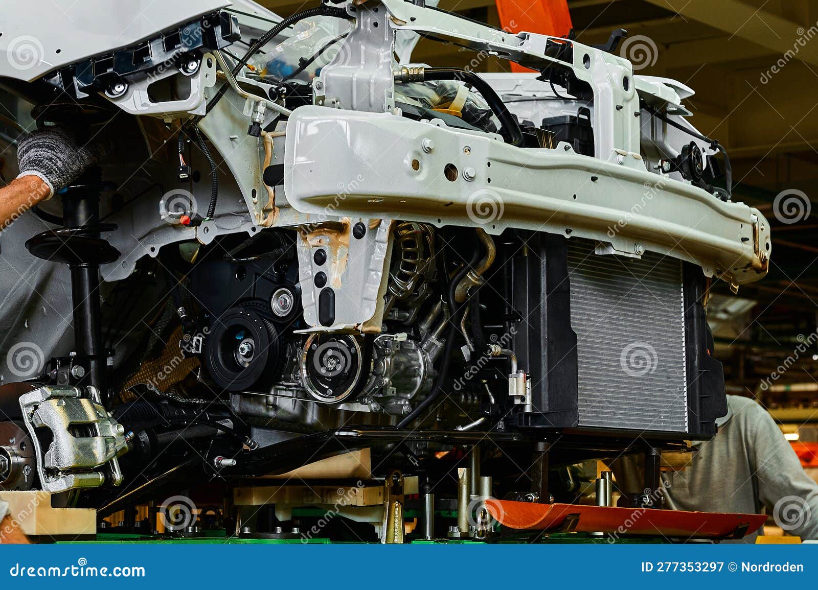 Installing of Motor into Automobile Room in Workshop Stock Image ...