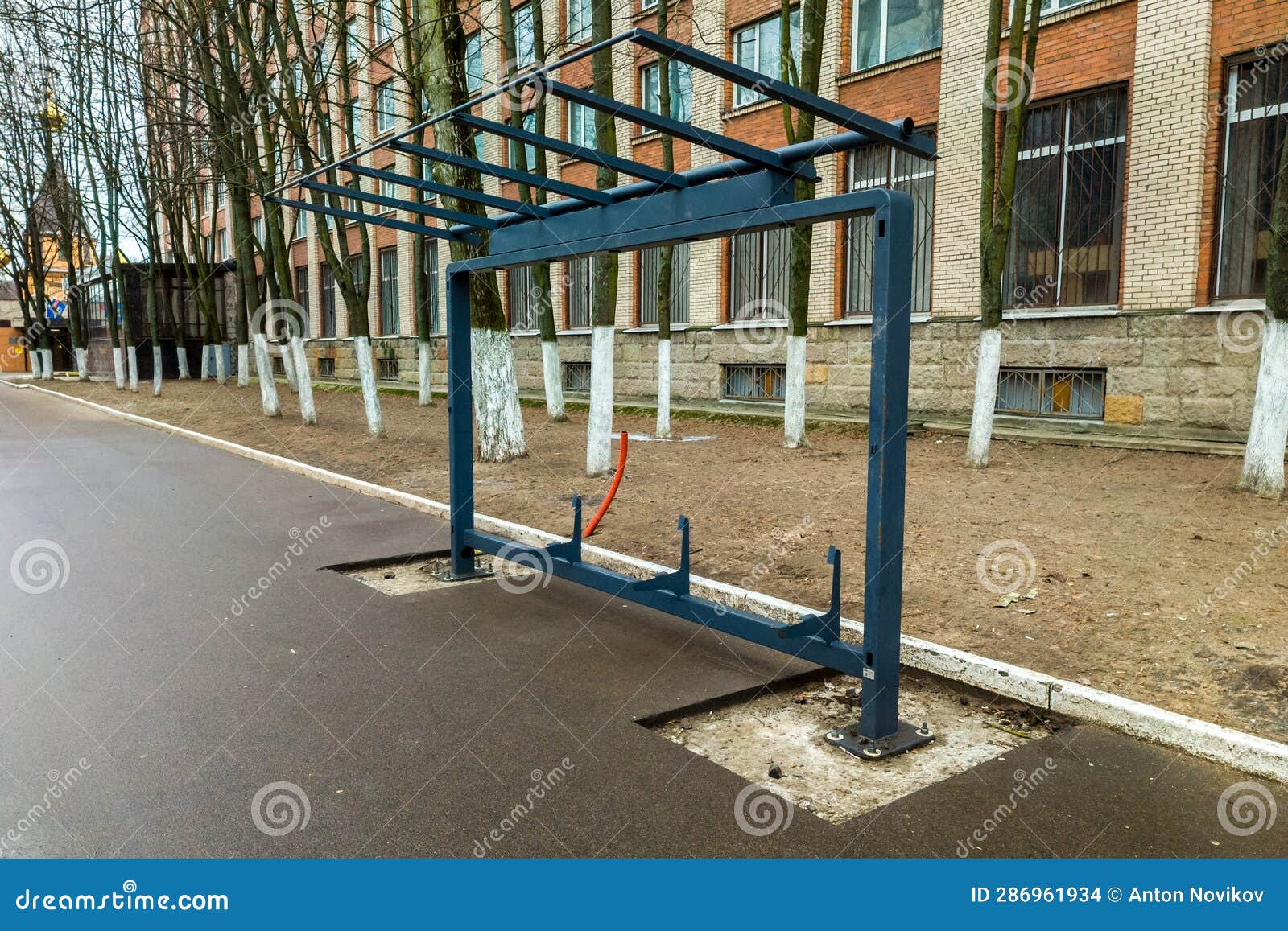 Installing a new bus stop stock photo. Image of terminal - 286961934