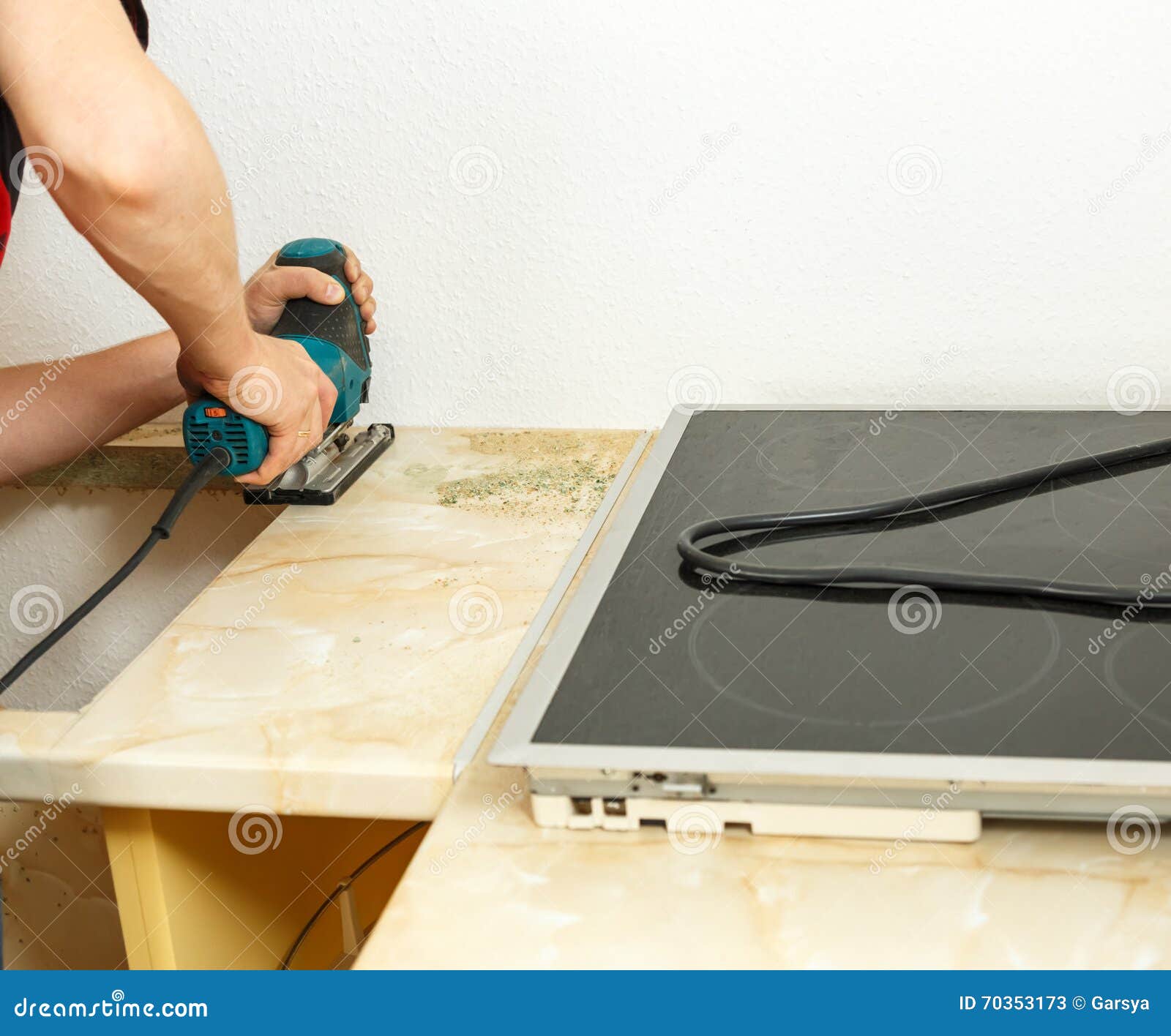 Installing New Induction Hob Stock Image - Image of attach, cabinet ...