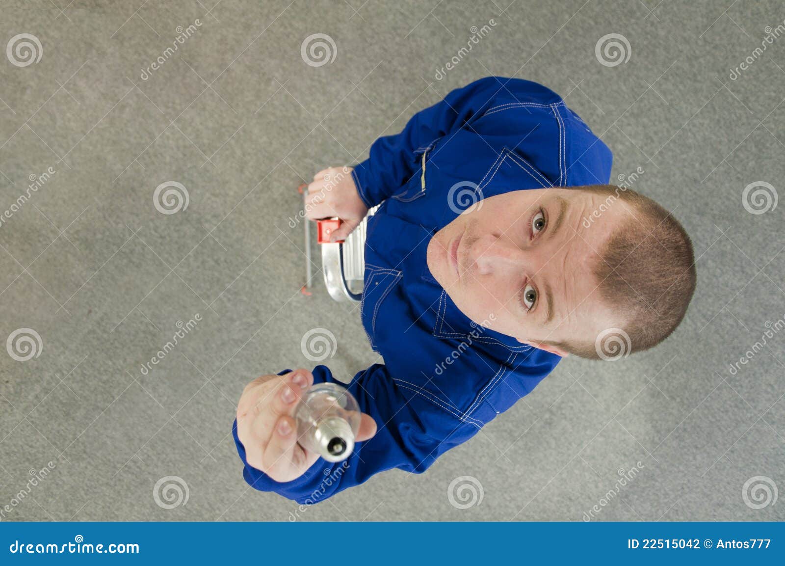 Installing a New Light Bulb Stock Photo - Image of ladder, careful ...