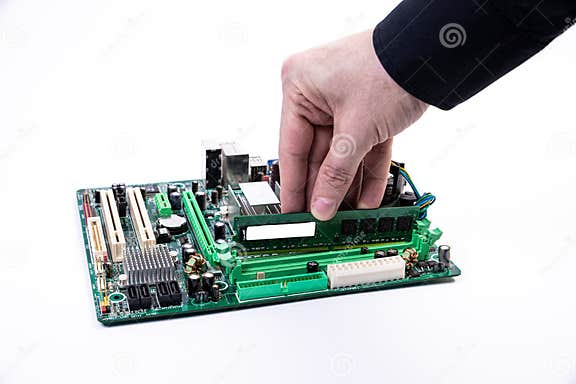 Installing a New RAM DDR Memory for a Personal Computer Processor Socket in a Service. Upgrade ...