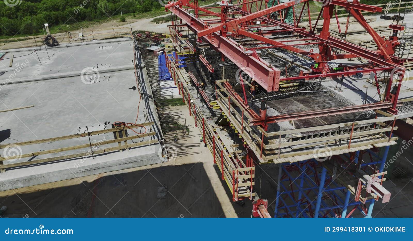 Installing of Overpass Bridge Supports at Road Construction Site Stock ...
