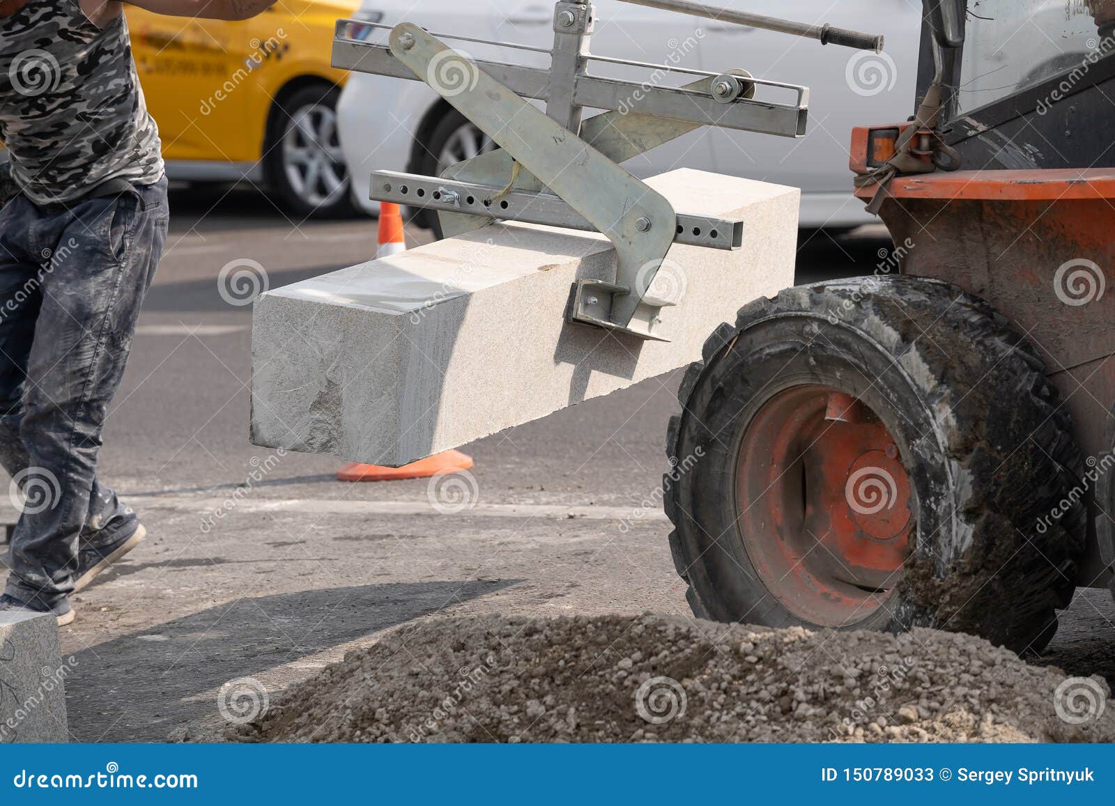 Installing Pavement Curb Level and Rubber Hammers Stock Image - Image ...