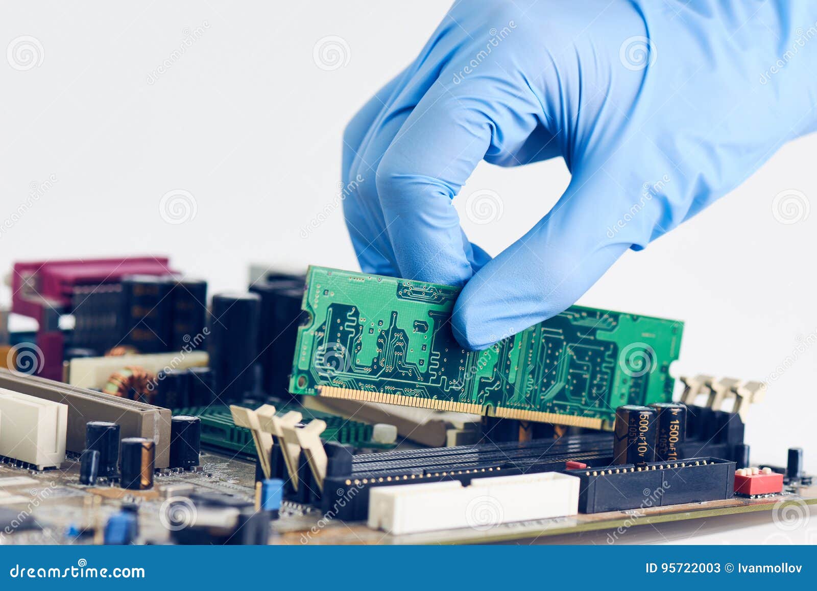 Installing in Place Computer RAM Memory Chip Stock Image - Image of ...