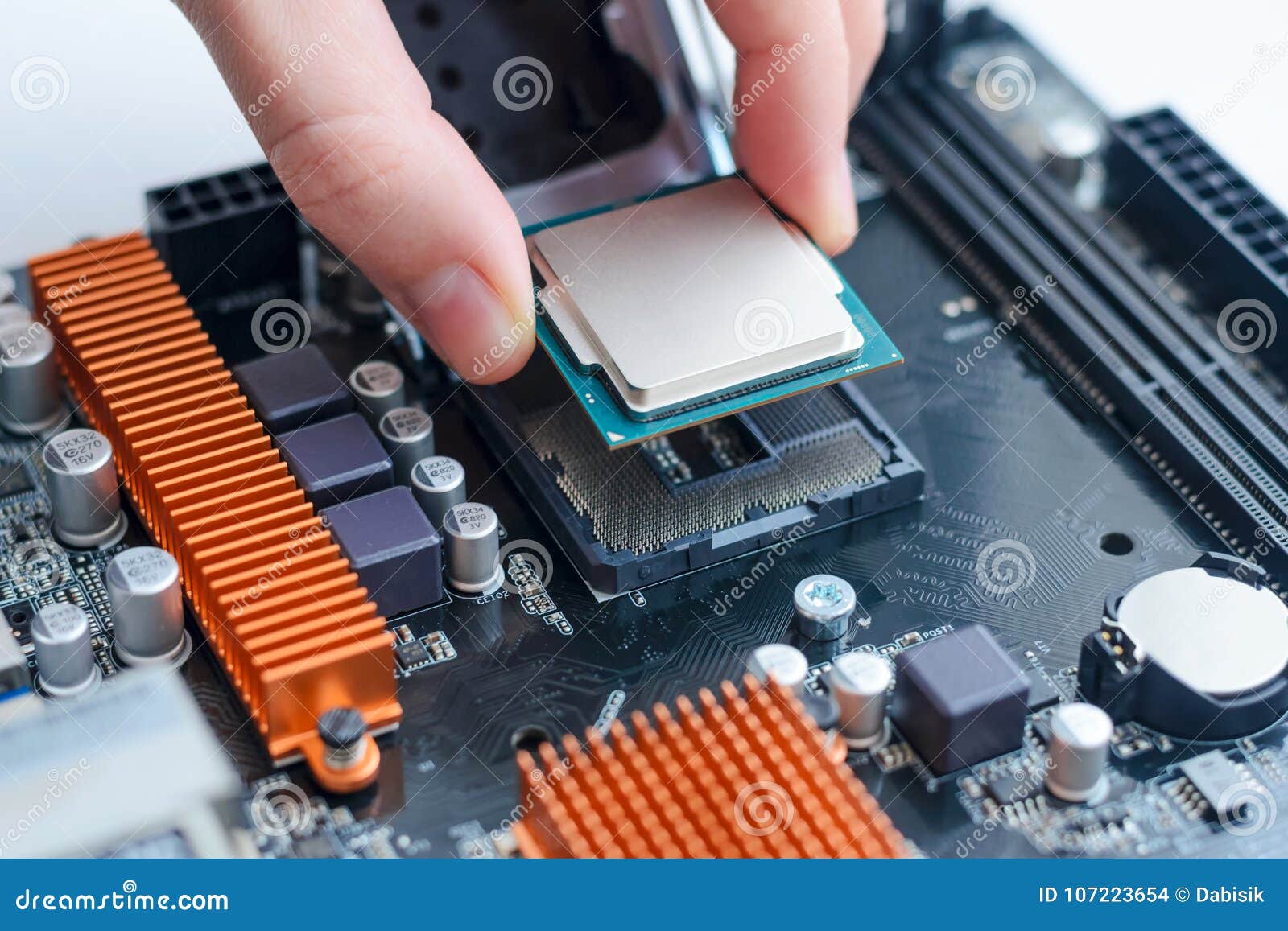 Installing the Processor in the Motherboard Socket. Stock Photo - Image ...