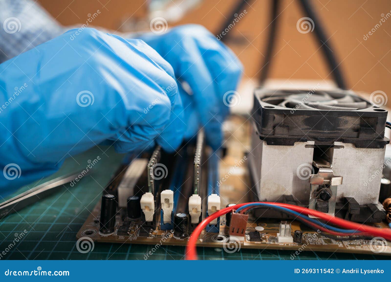 Installing Random Access Memory into PC, Installing Memory on a Computer Motherboard, Woman ...