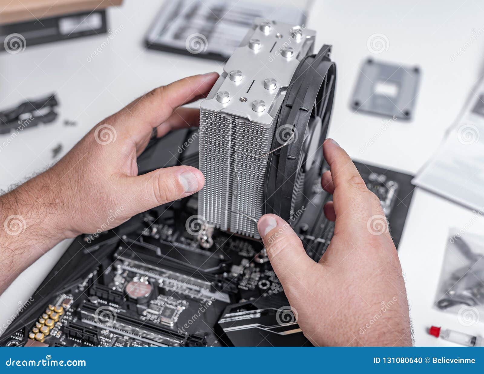 Installing or Repair the Air Cooling System of the PC Processor. Stock ...