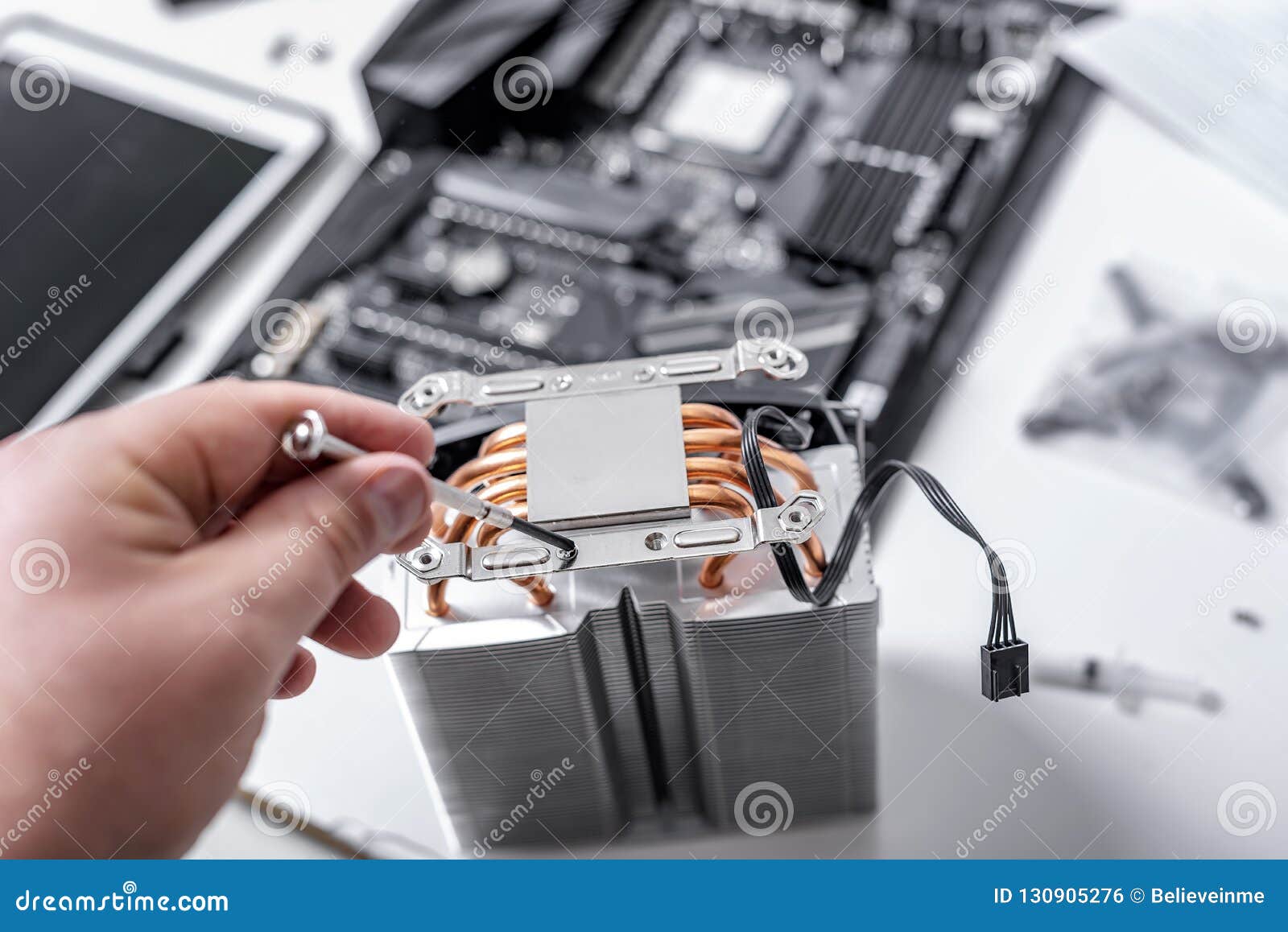 Installing or Repair the Air Cooling System of the PC Processor. Stock ...