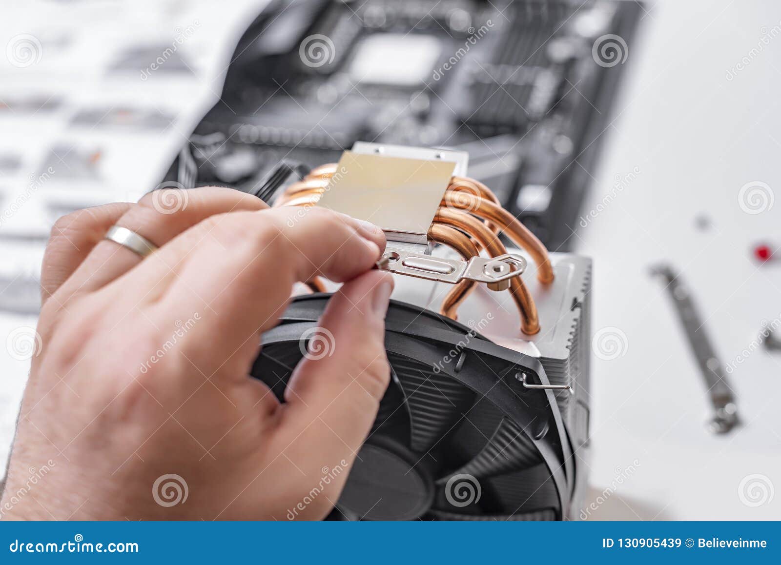 Installing or Repair the Air Cooling System of the PC Processor. Stock ...