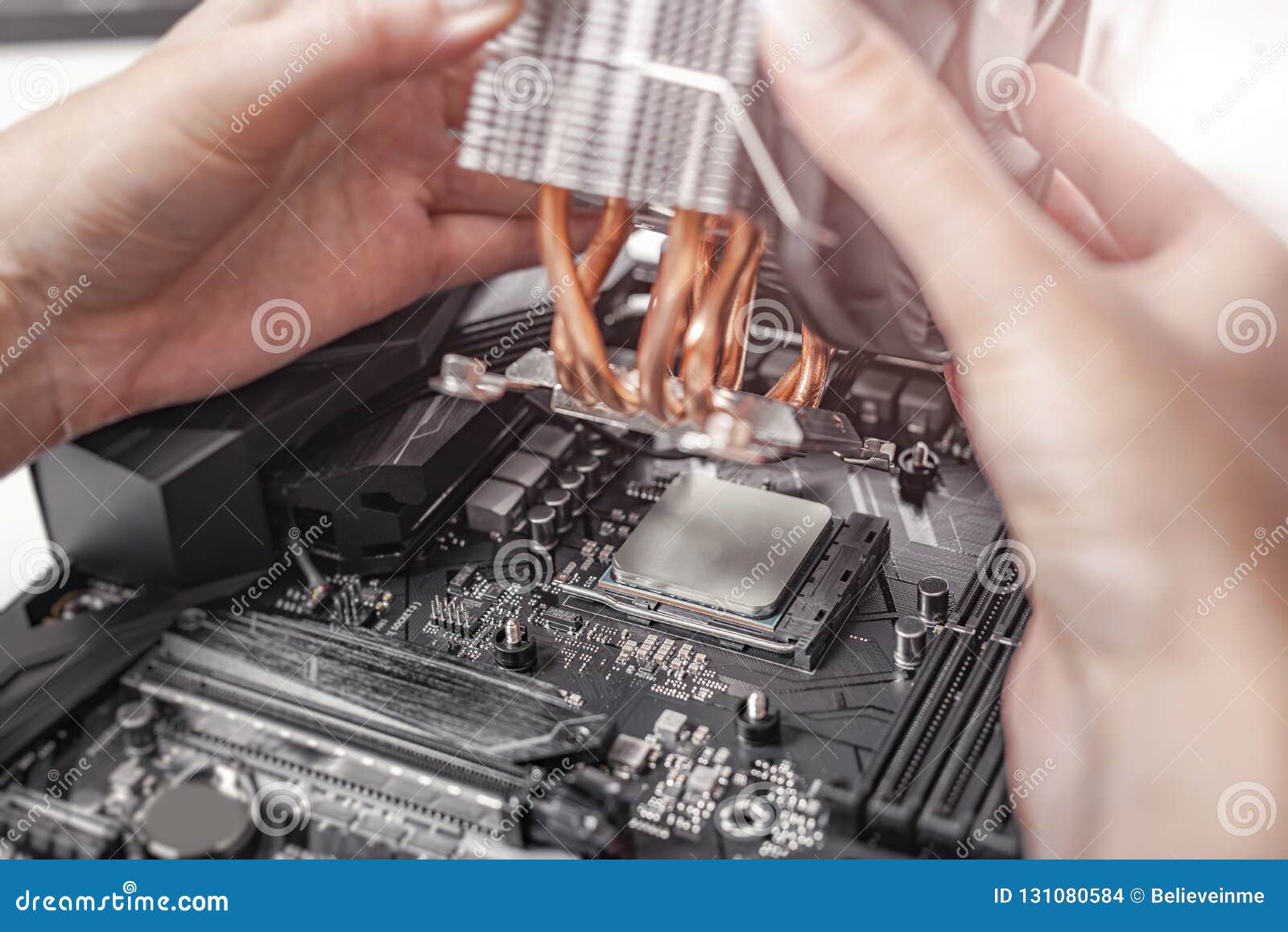 Installing or Repair the Air Cooling System of the PC Processor. Stock ...