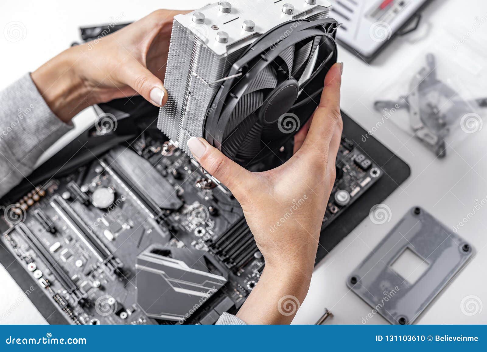 Installing or Repair the Air Cooling System of the PC Processor. Stock ...