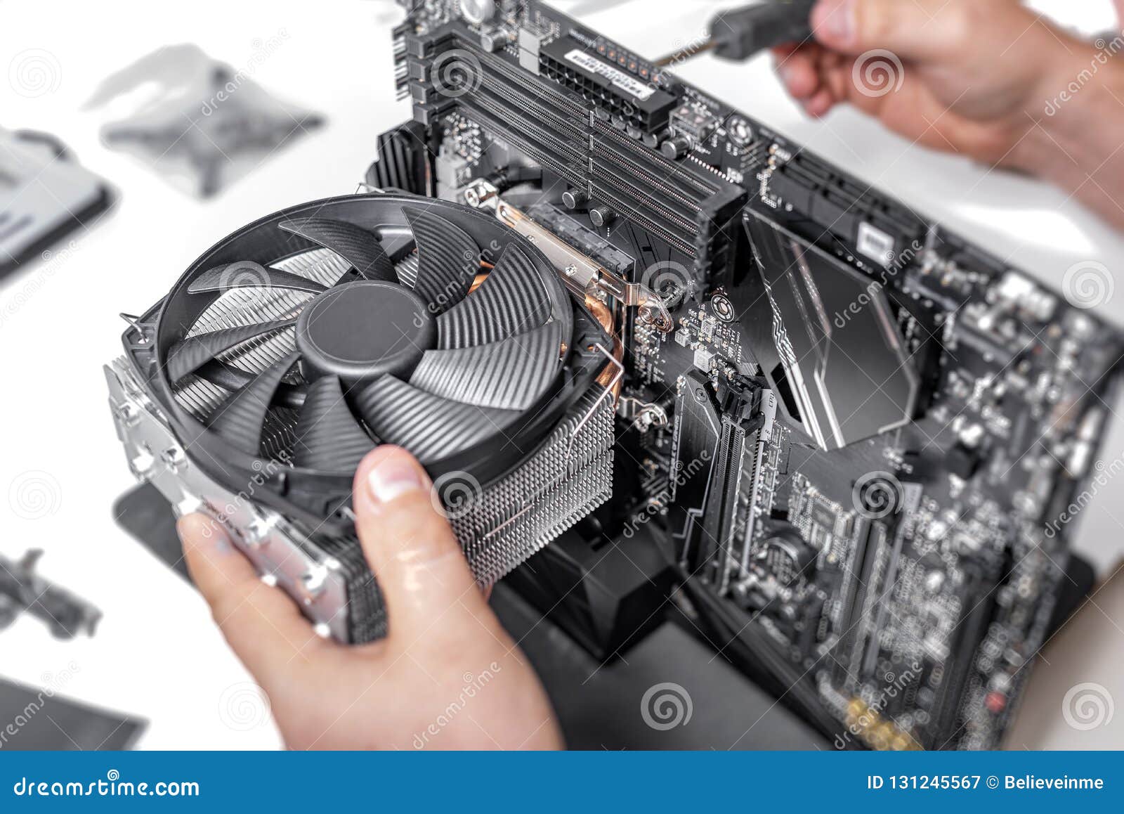 Installing or Repair the Air Cooling System of the PC Processor. Stock ...