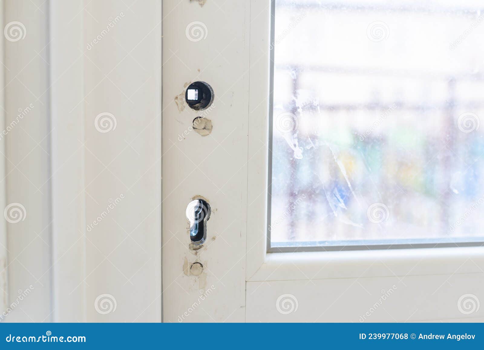 Installing and Repair the a Lock in Front the Plastic Door Stock Photo ...