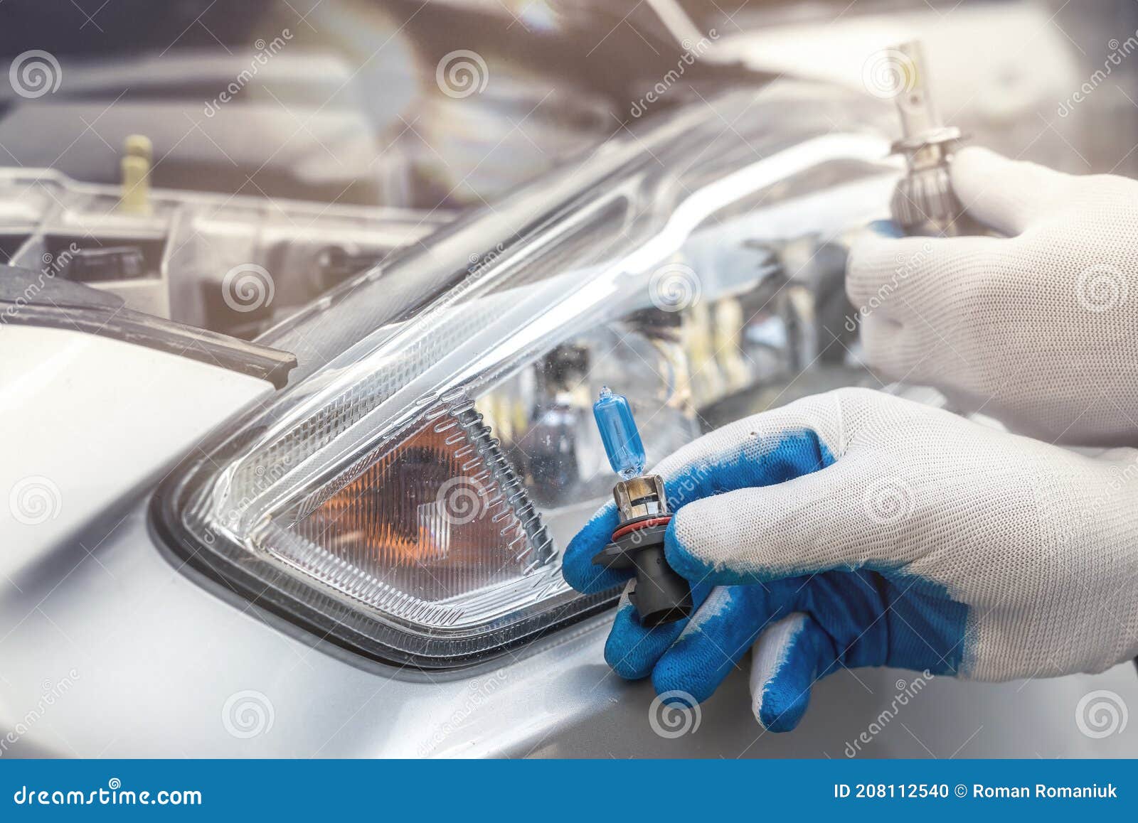 Installing Replacement New Modern Halogen Led Car Headlight Bulb Stock ...