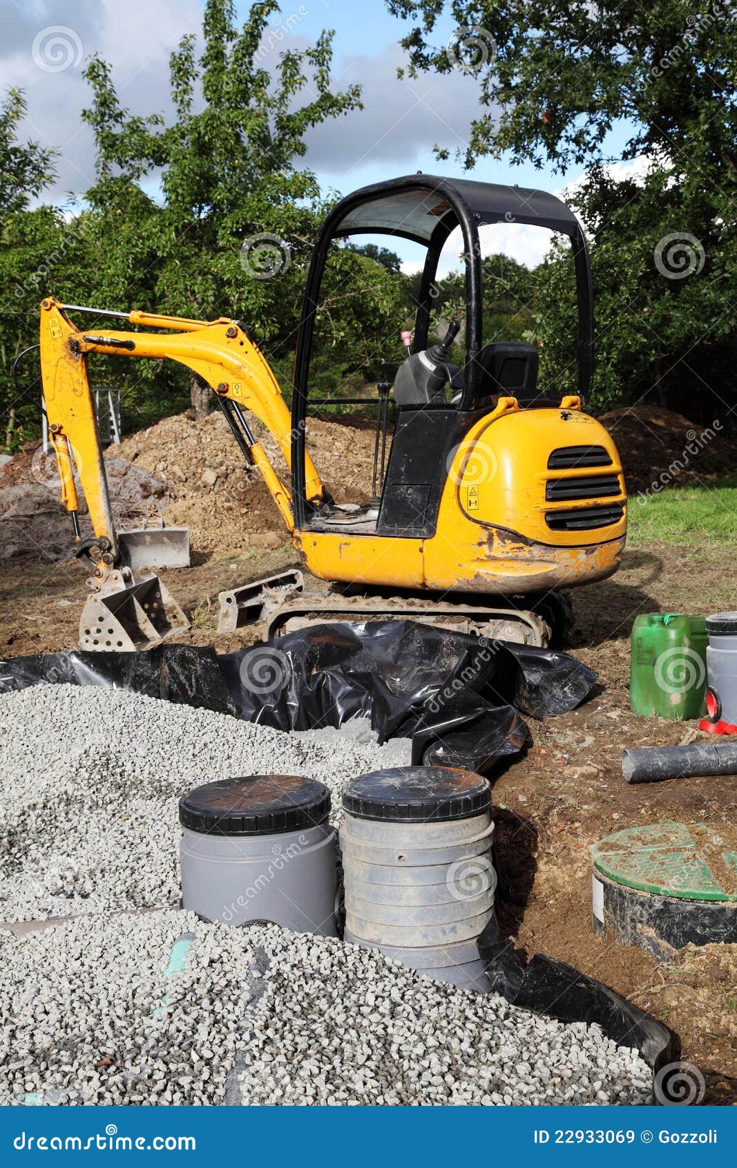 Installing a Sand Filter with a Mini Digger Stock Image - Image of ...