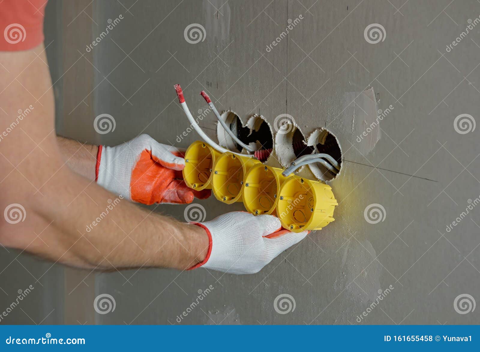Installing Socket Boxes into Drywall Stock Photo - Image of group ...