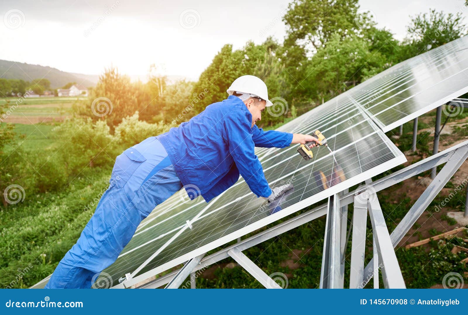 Installing of Solar Photo Voltaic Panel System Stock Photo - Image of ...