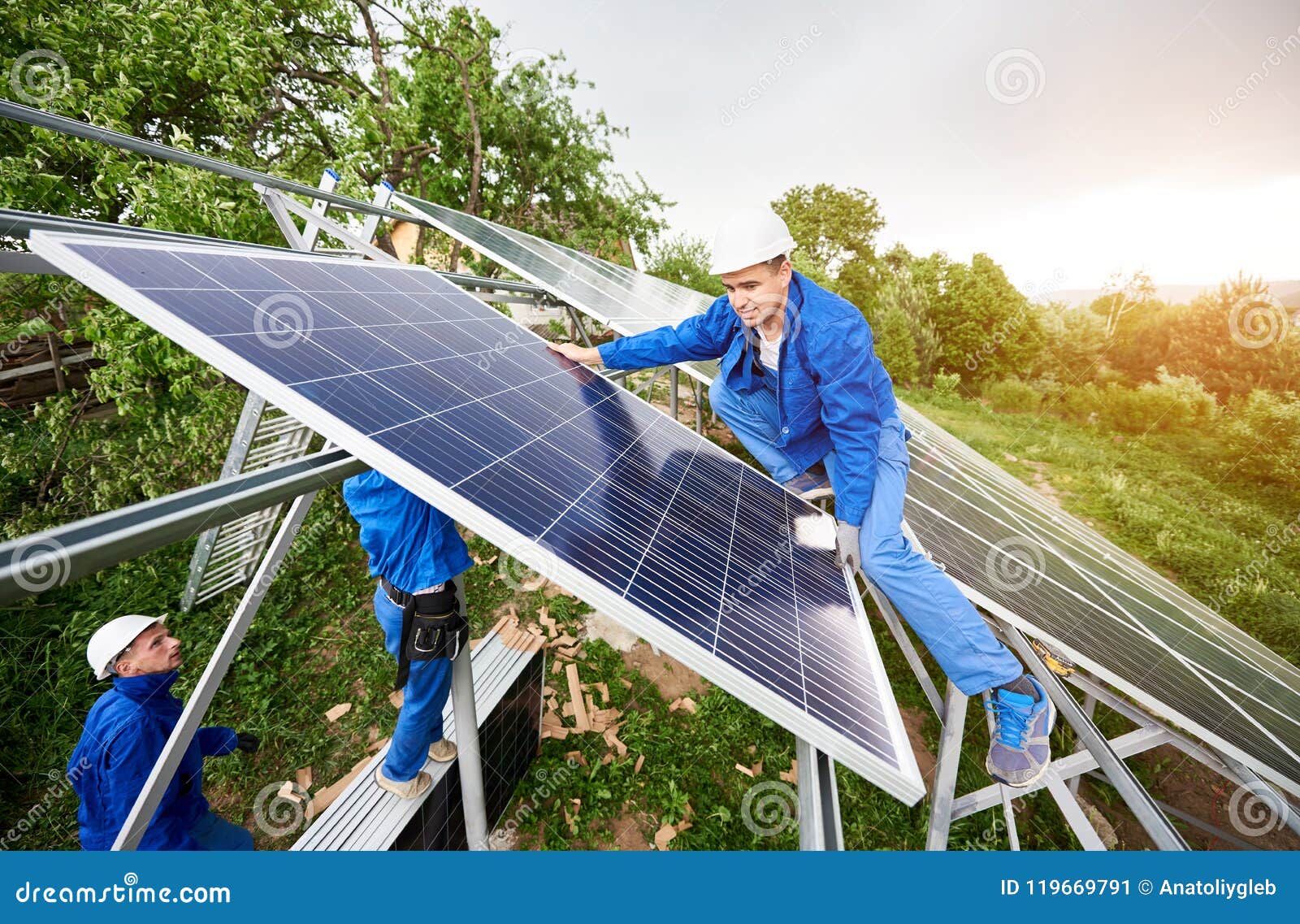 Installing of Solar Photo Voltaic Panel System Stock Image - Image of ...