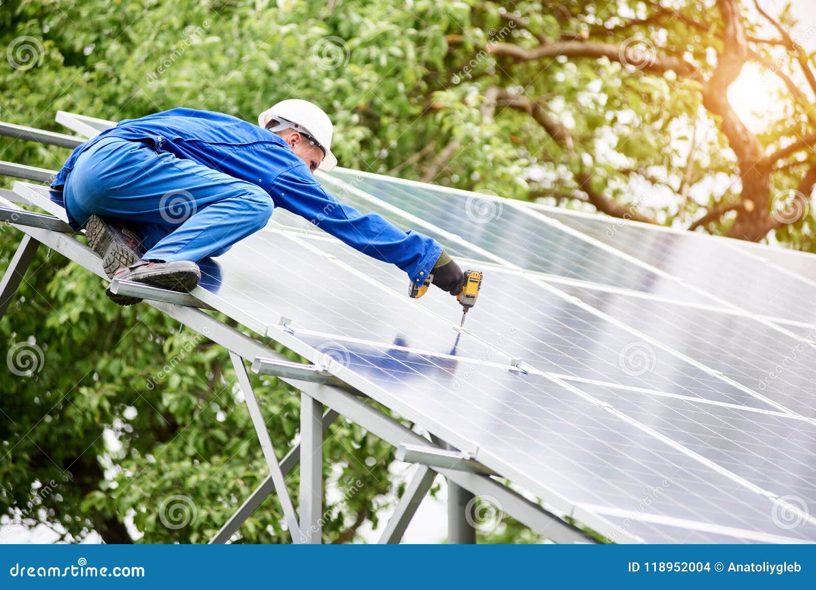 Installing of Solar Photo Voltaic Panel System Stock Photo - Image of ...