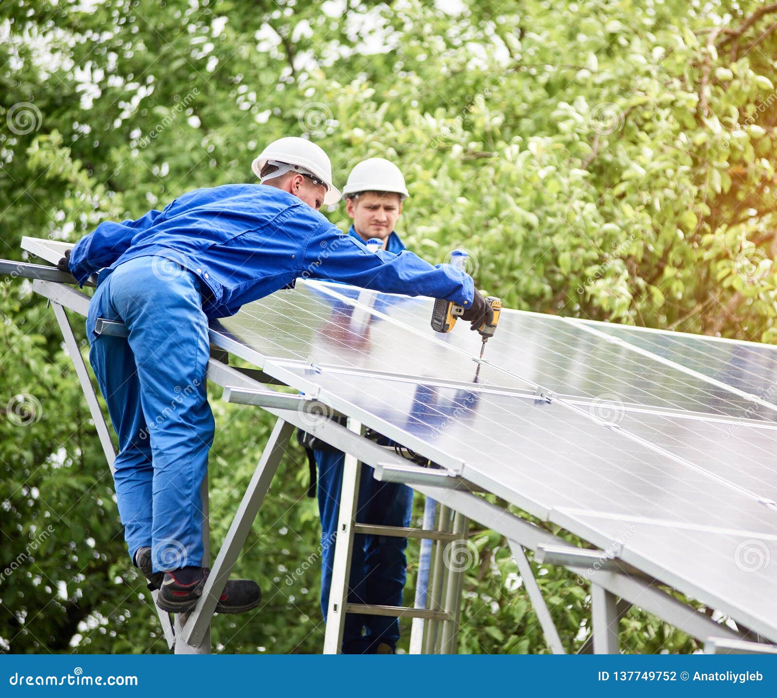 Installing of Solar Photo Voltaic Panel System Stock Photo - Image of ...