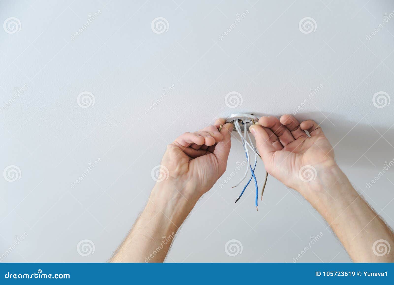 Installing a Spotlight in the Room. Stock Image - Image of ladder ...