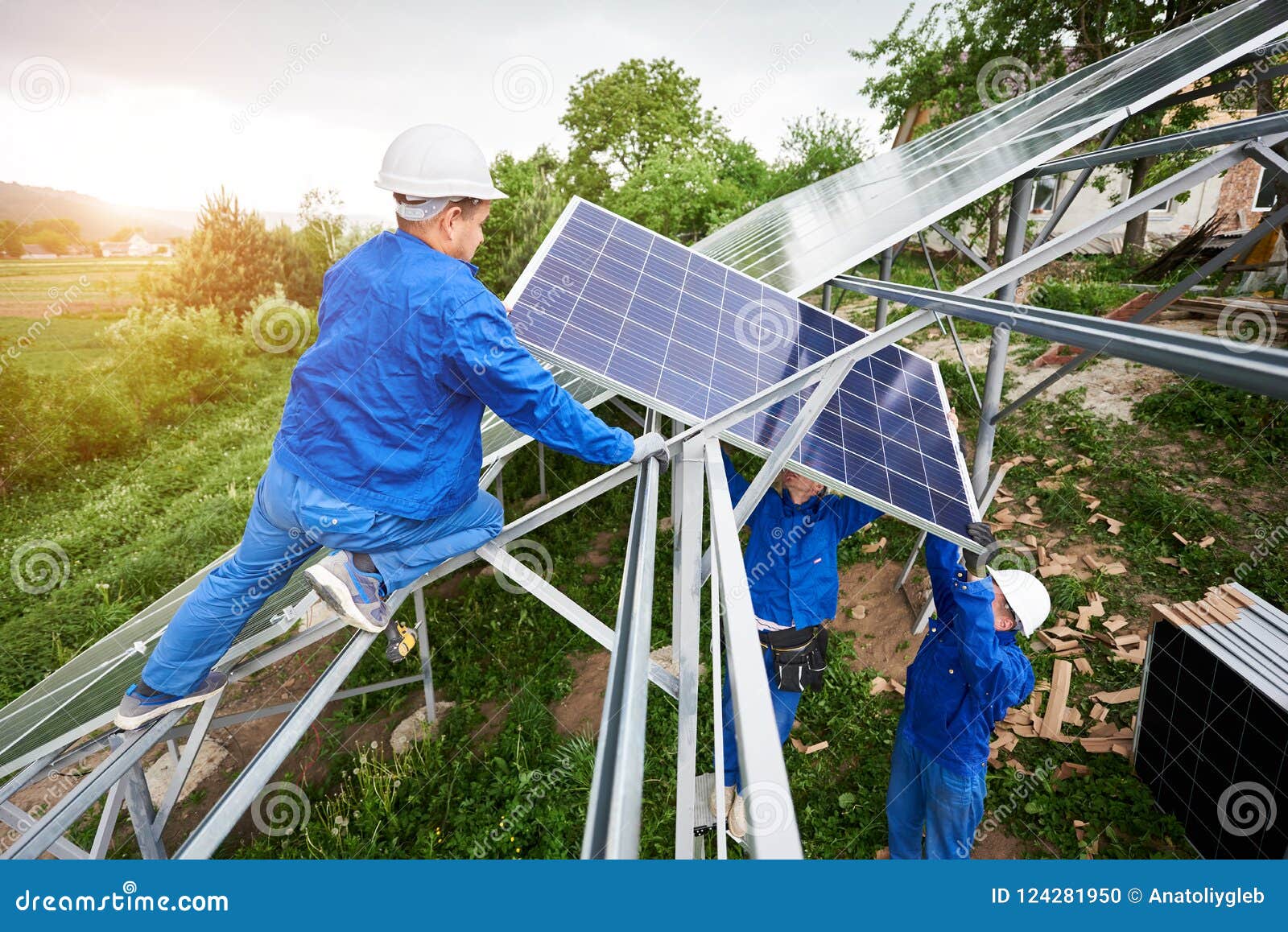 Installing of Solar Photo Voltaic Panel System Stock Photo - Image of ...