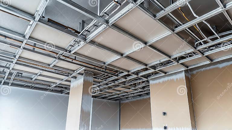 Installing Suspended Ceiling Grid System with Electrical Wiring and ...