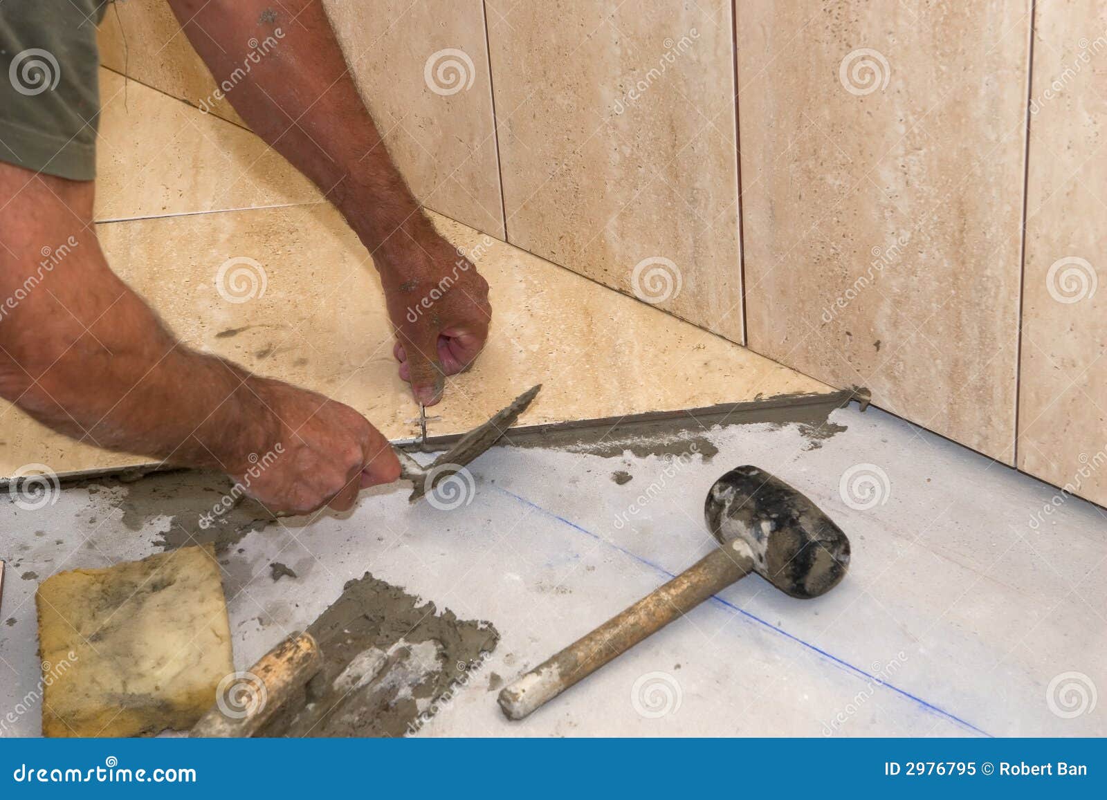 Installing tiles stock image. Image of floor, technical - 2976795