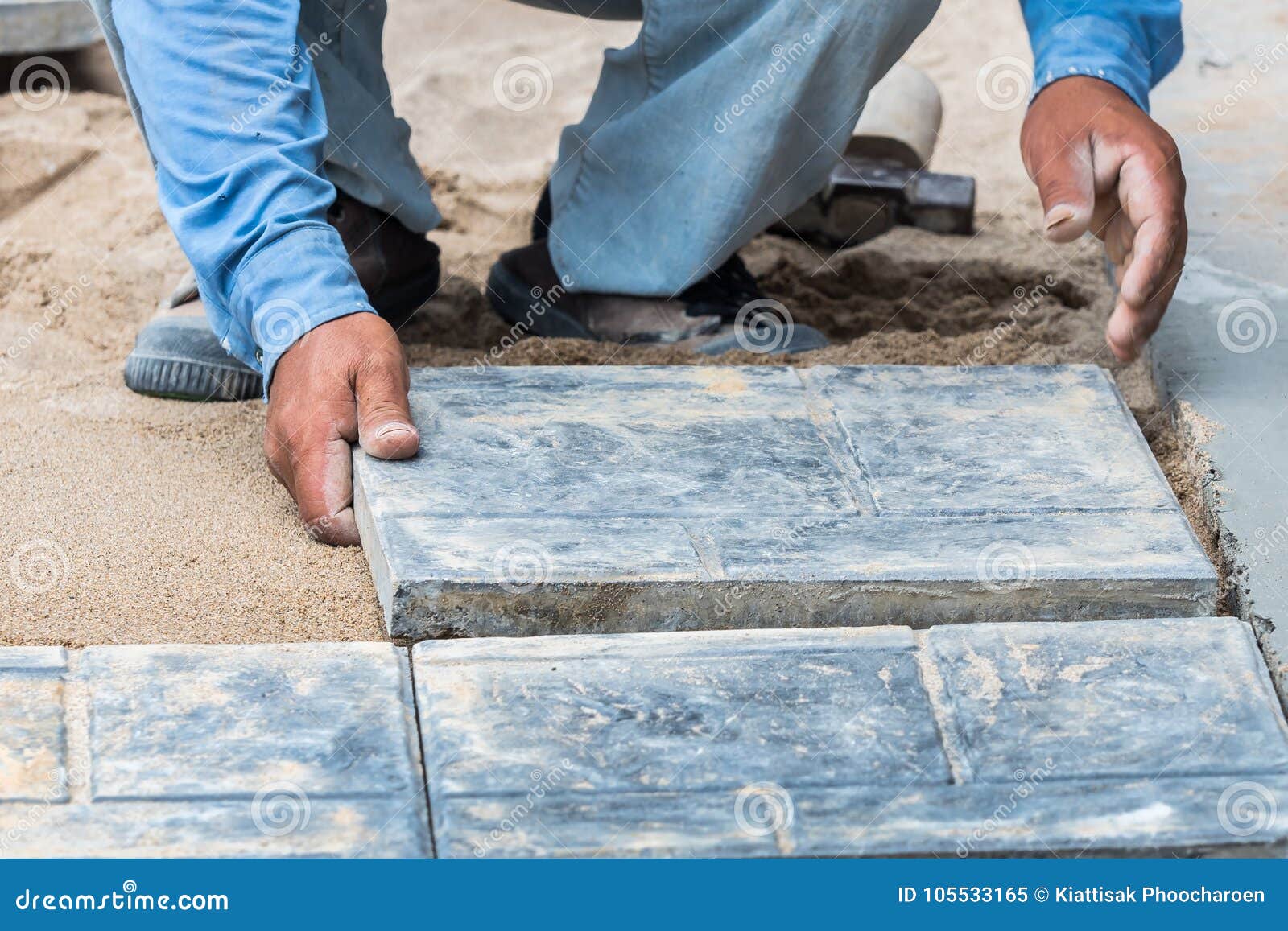 Installing Tiles Floor in Construction Work Stock Image - Image of ...