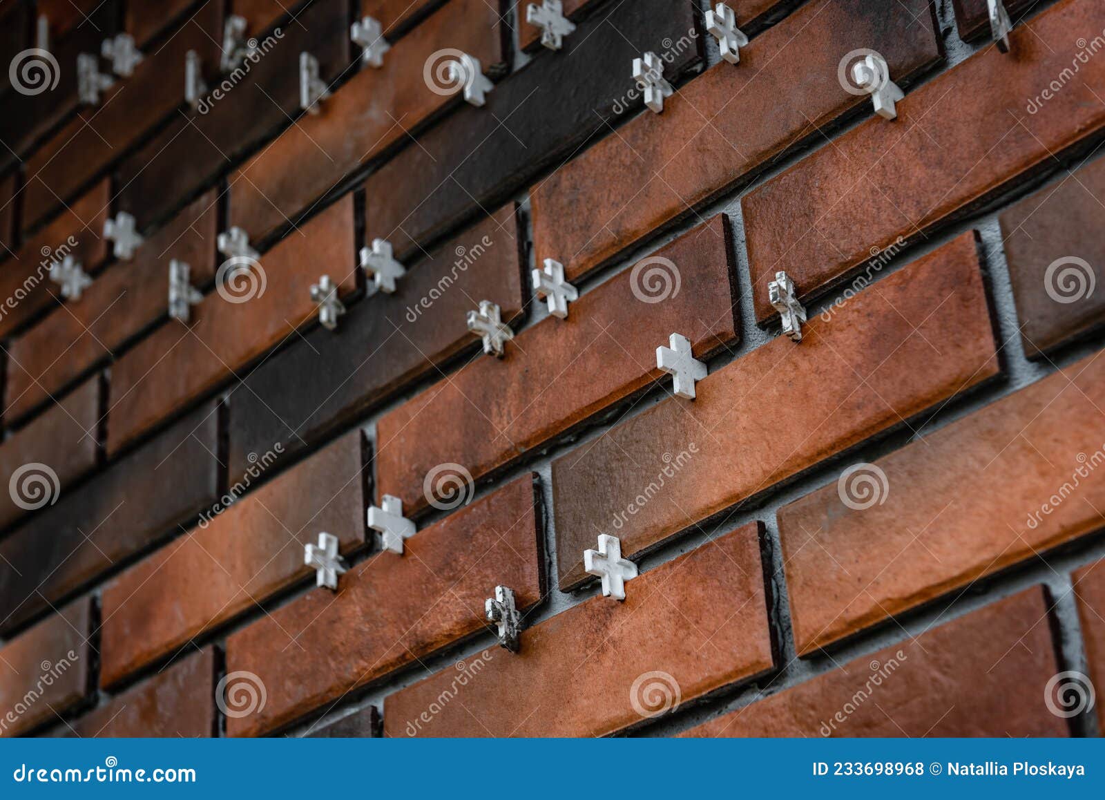 Installing the Tiles in the Form of Brick on the Wall Using Plastic ...