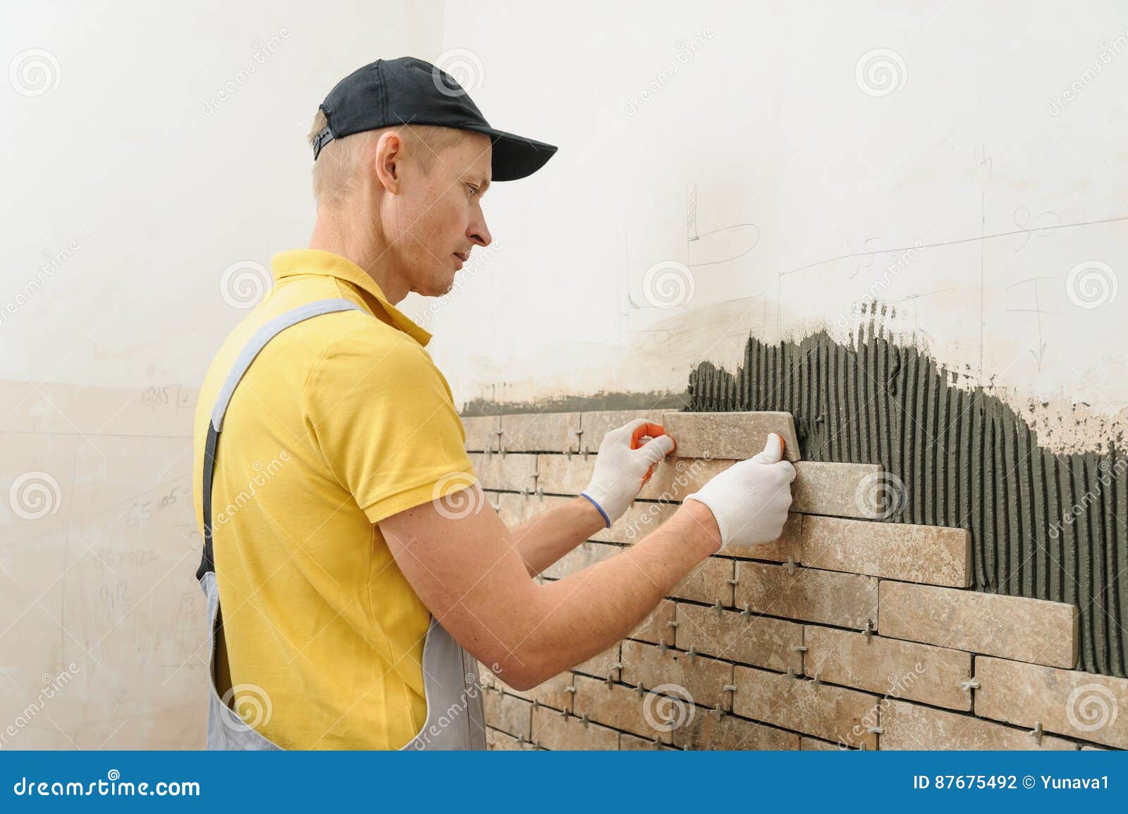 Installing the Tiles on the Wall. Stock Photo - Image of floor ...