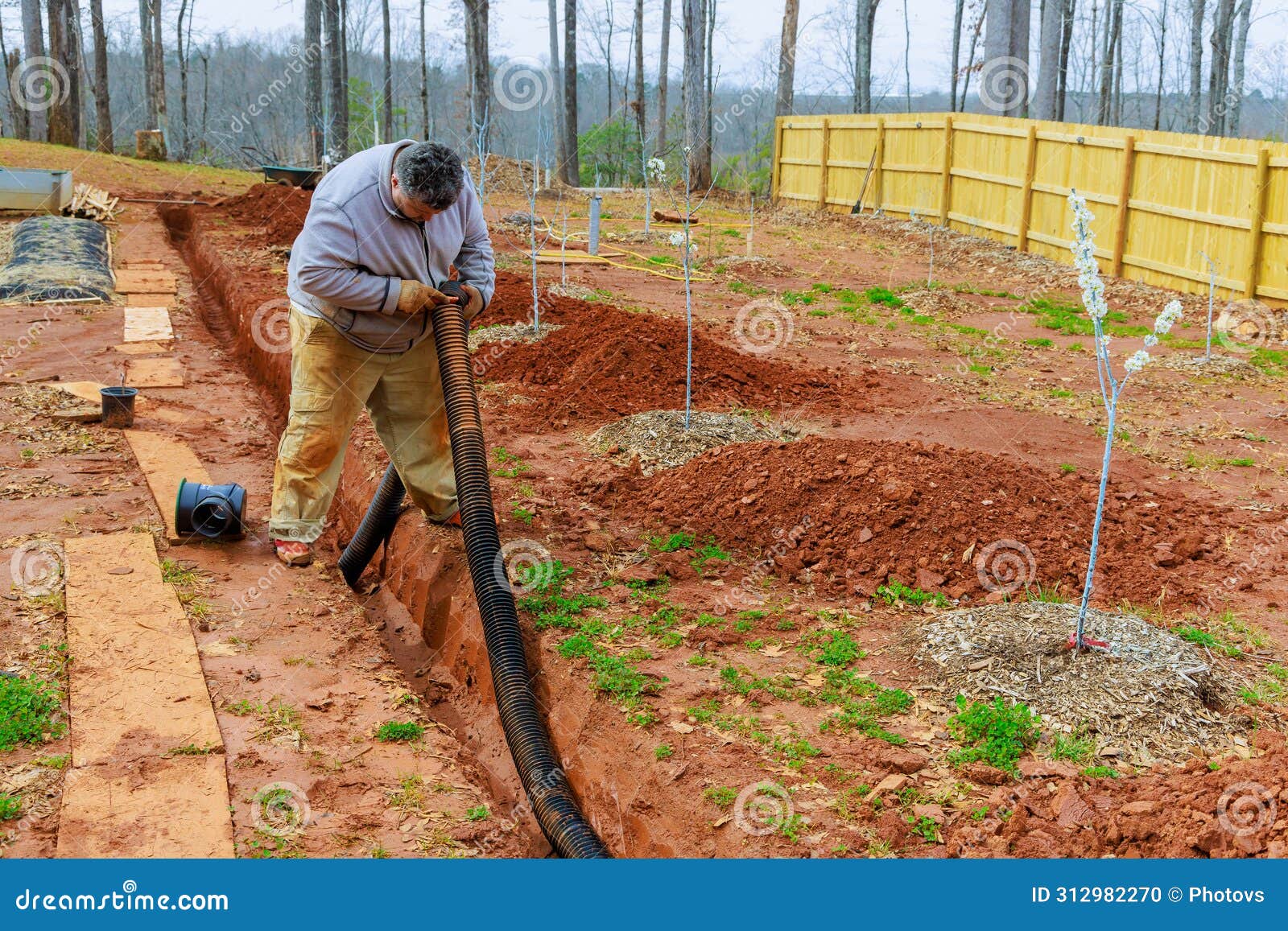 Installing Underground Drainage System for Outflow of Rainwater ...