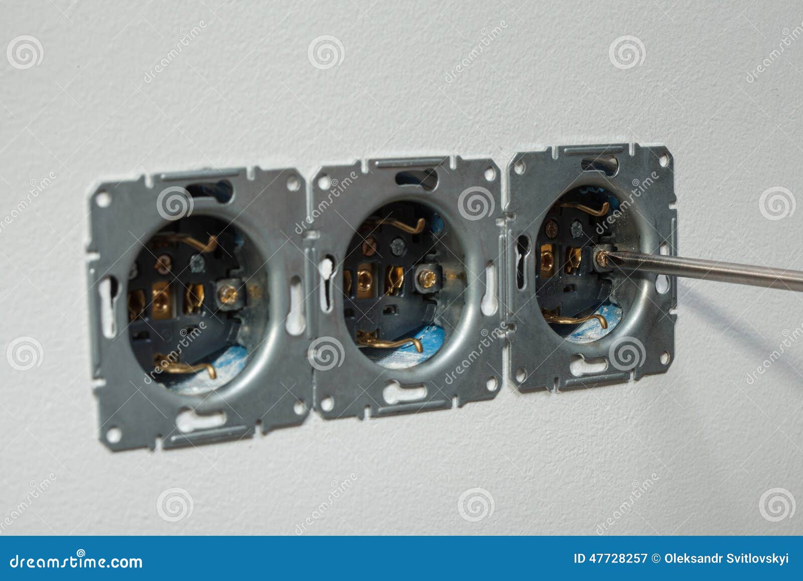 Installing Wall Socket. Screwing Screw. Stock Image - Image of ...