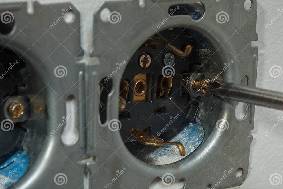 Installing Wall Socket. Screwing Screw. Stock Photo - Image of switch ...